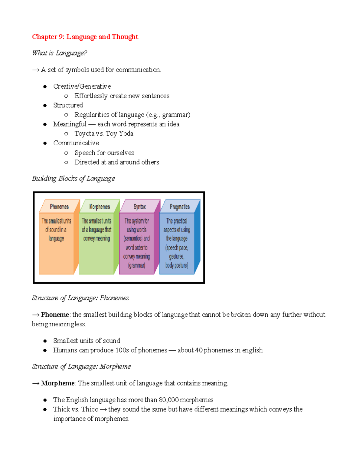 PS102 Cheat Sheet - Ch.9 - 14 - Chapter 9: Language and Thought What is ...