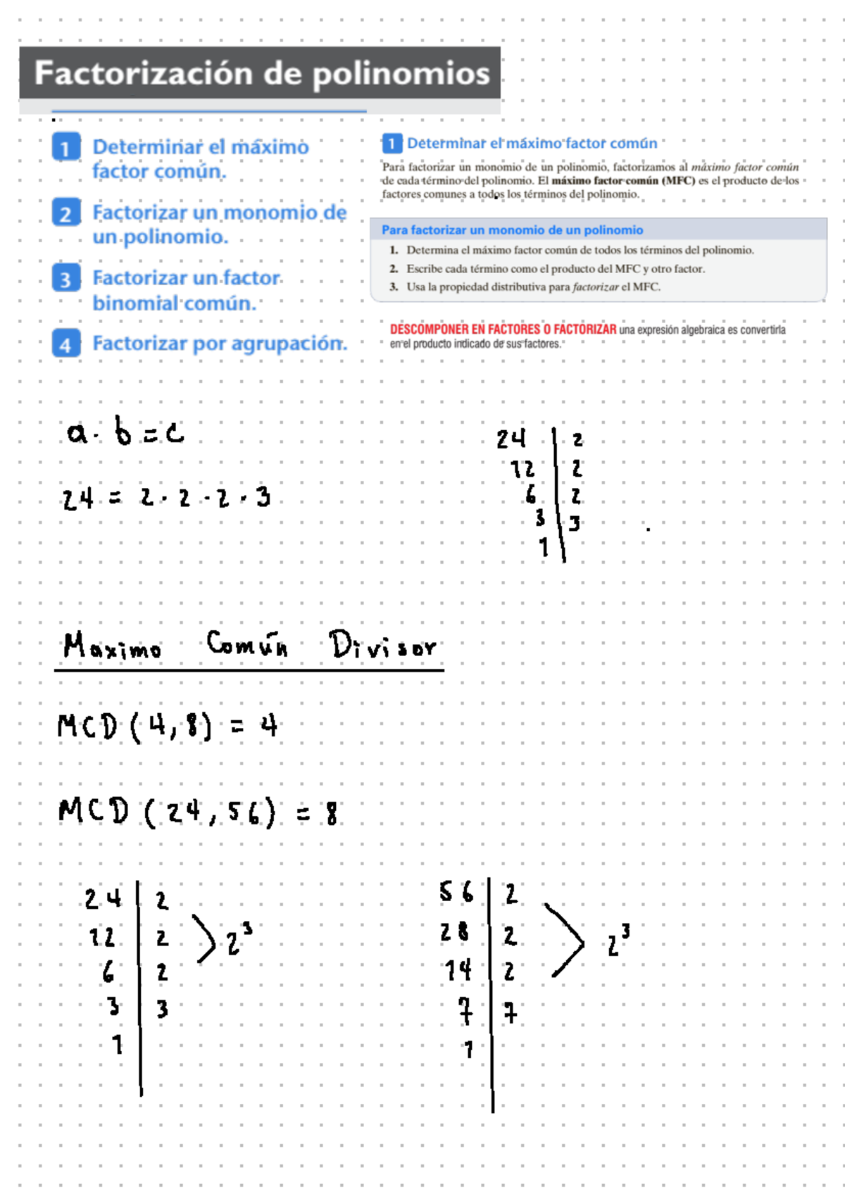 Factor Comun - Factorización de polinomios 1 Determinar el máximo 1 ...