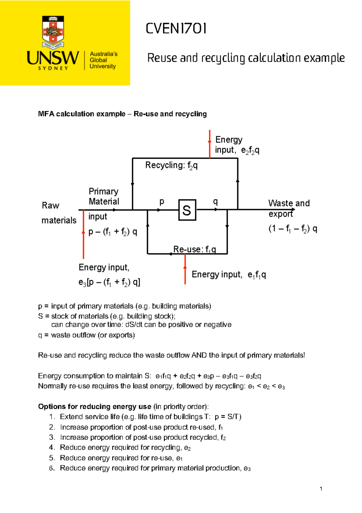 CVEN1701 Recycling calculation example - 1 CVEN Reuse and recycling ...