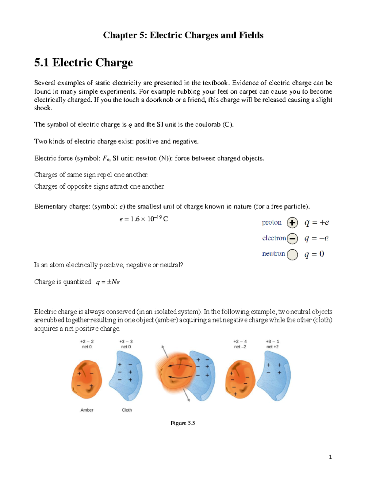 Chapter 5 - Chapter 5: Electric Charges and Fields 5 Electric Charge ...