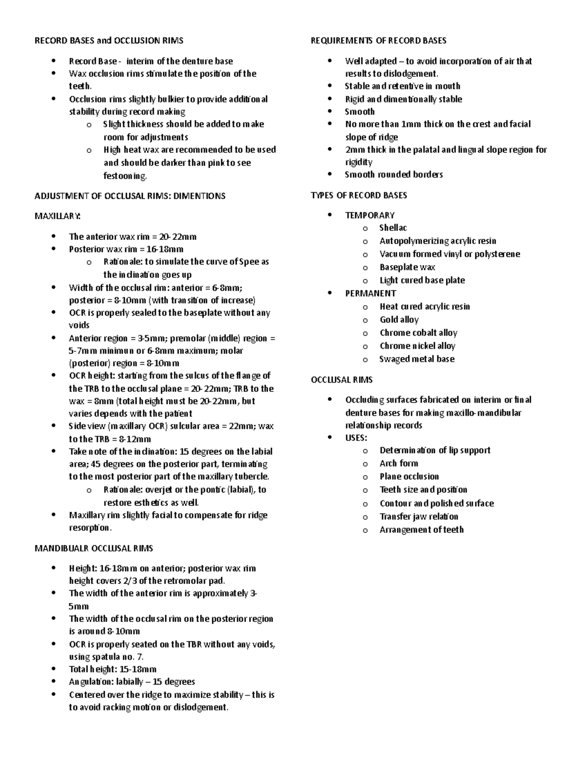 Record Bases and Occlusion RIMS - RECORD BASES and OCCLUSION RIMS ...