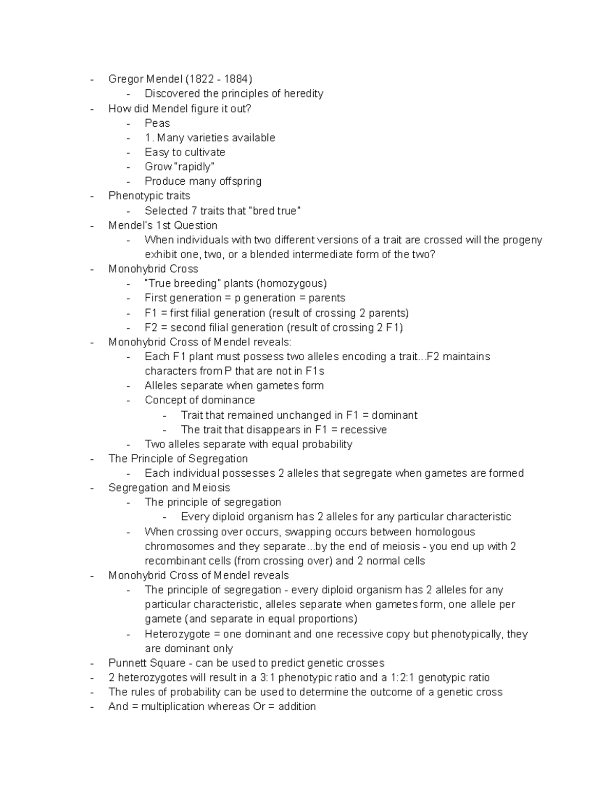 Chapter 3 - Lecture Notes - Gregor Mendel (1822 1884) Discovered the ...