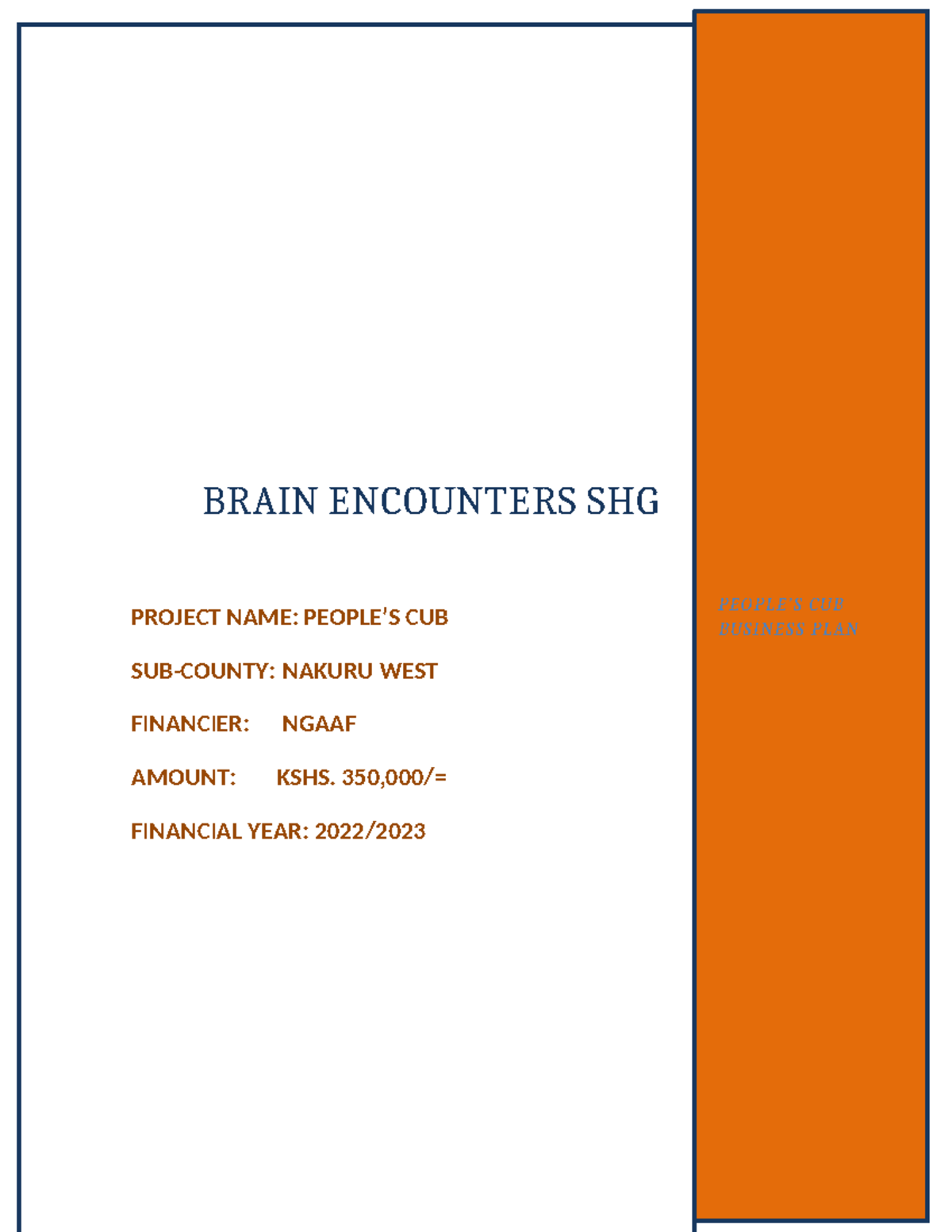Business Plan Brain Encounters - BRAIN ENCOUNTERS SHG PROJECT NAME ...