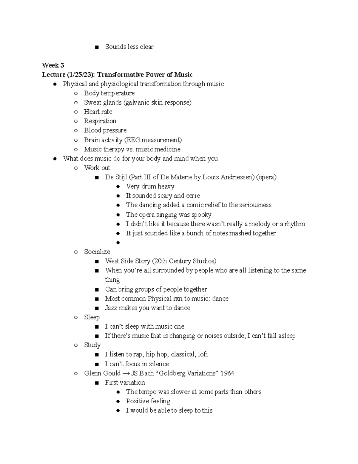 Week 3 Notes - Ŷ 6RXQGV OHVV FOHDU :HHN /HFWXUH 7UDQVIRUPDWLYH 3RZHU RI ...