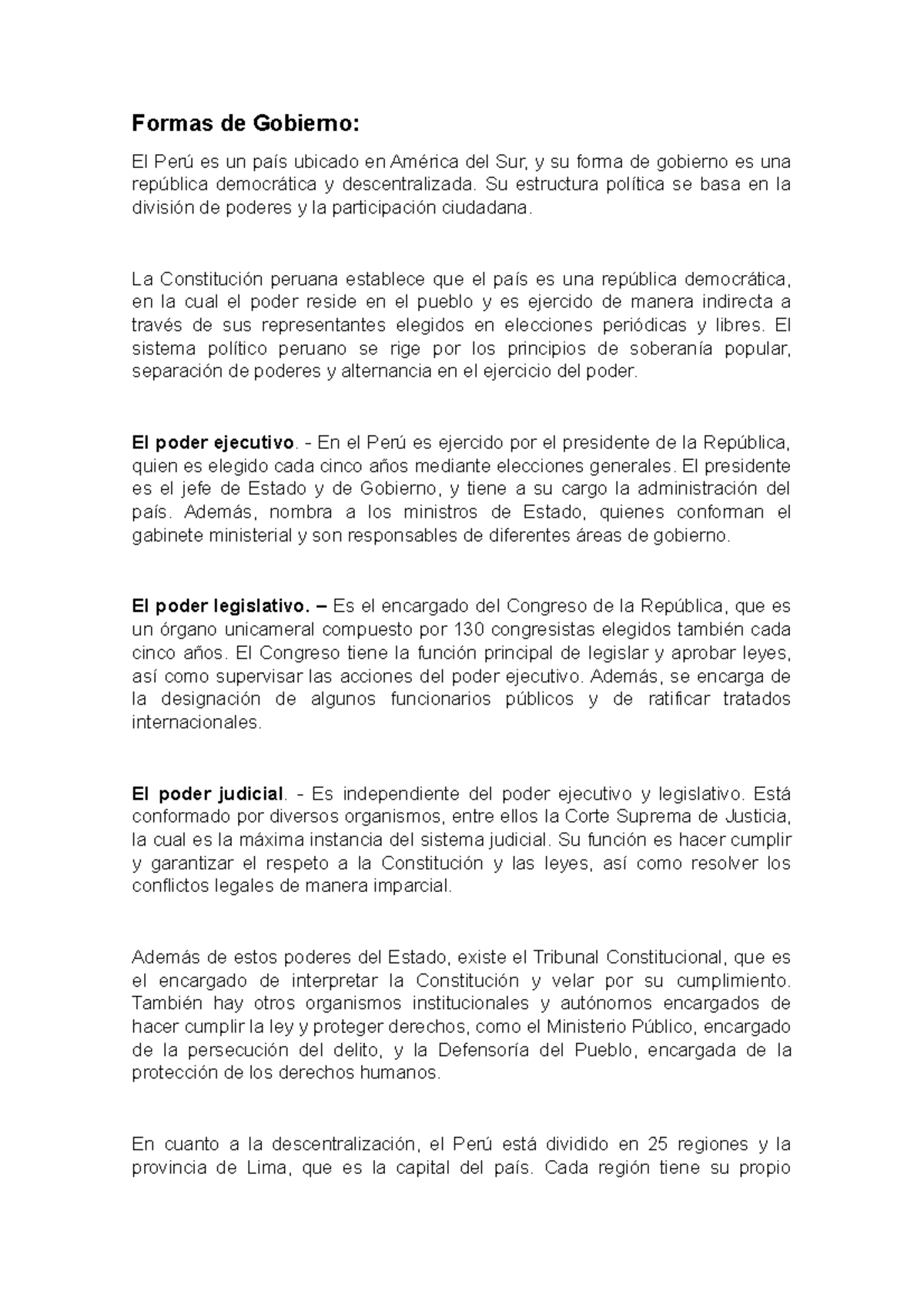 Formas de gobierno - nugienusnaeivbs - Formas de Gobierno: El Perú es ...