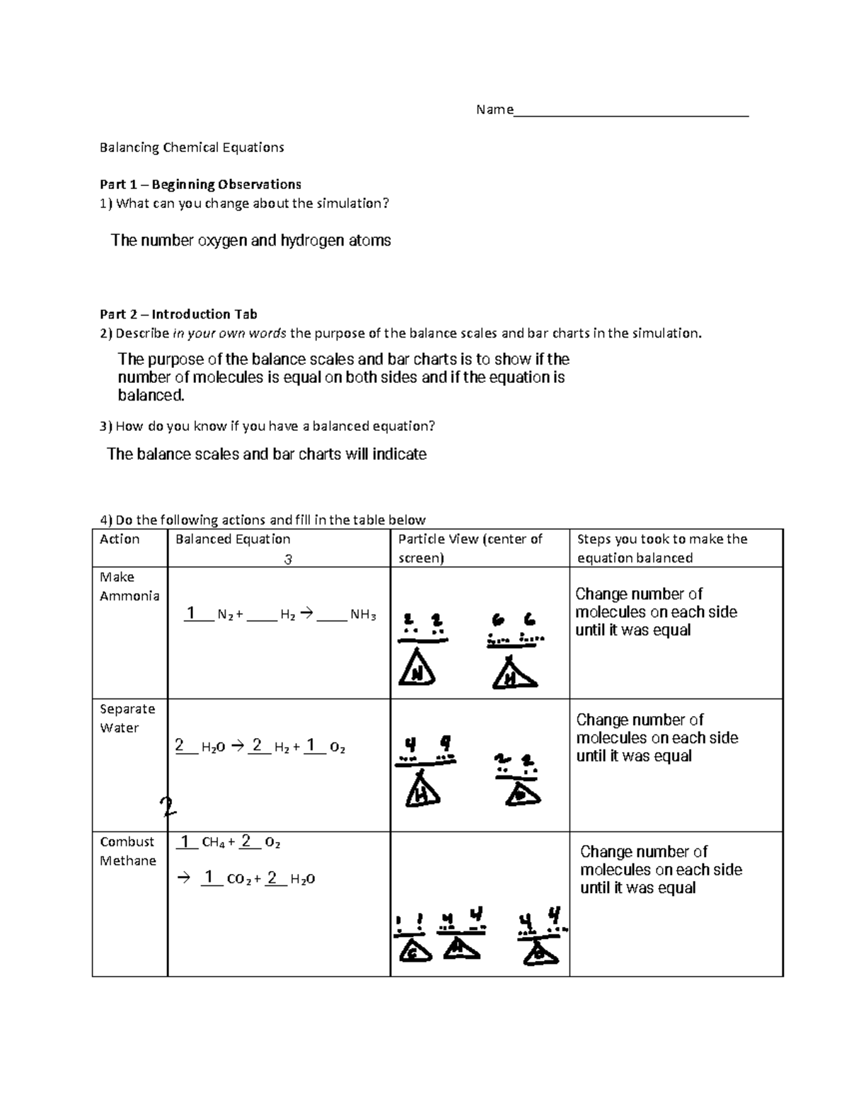 Balancing Chemical Equations - Name ...
