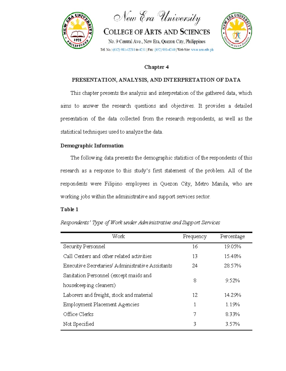 Sample of Chapters 4 and 5 - Chapter 4 PRESENTATION, ANALYSIS, AND ...