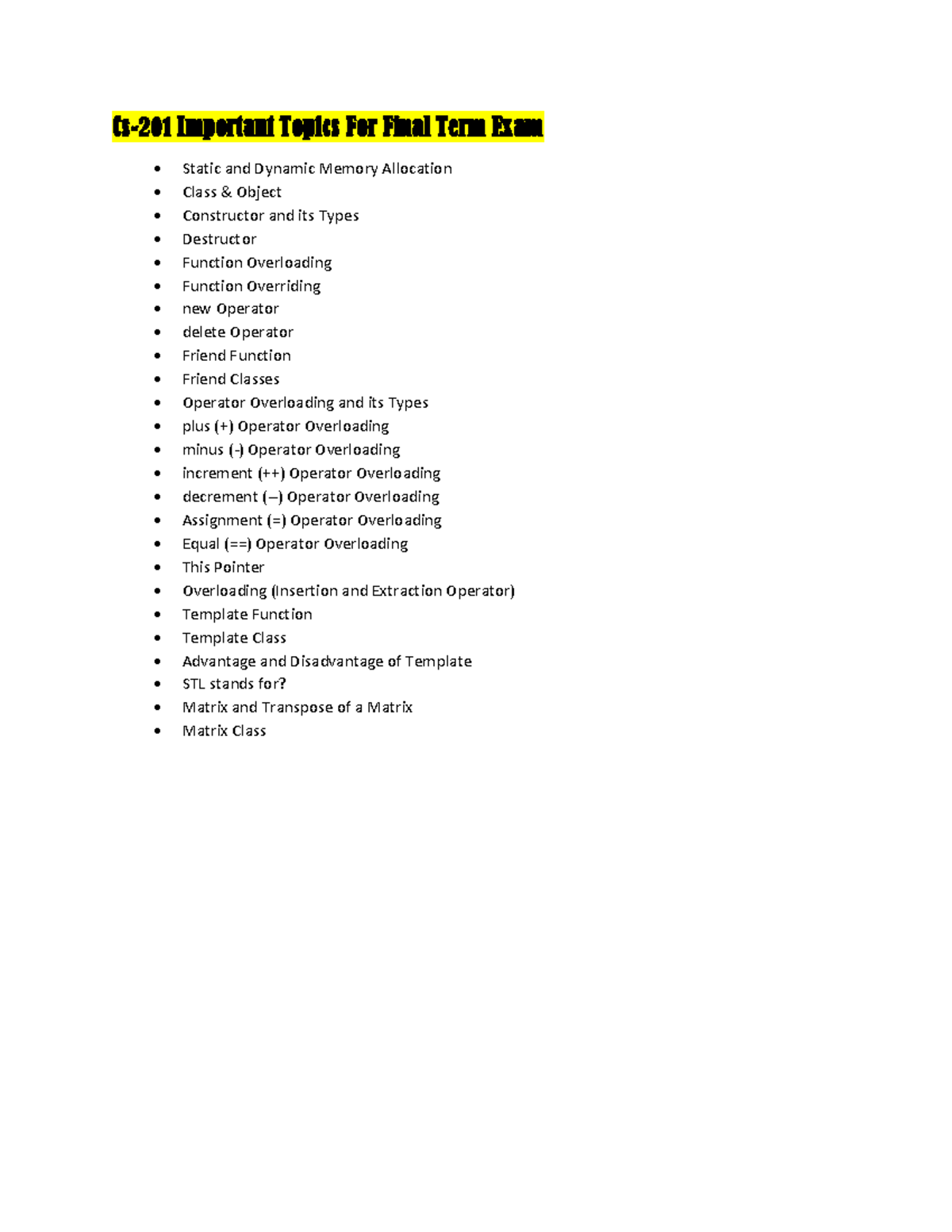 Cs201 Final term 2024 Important Topics - Cs-201 Important Topics For ...