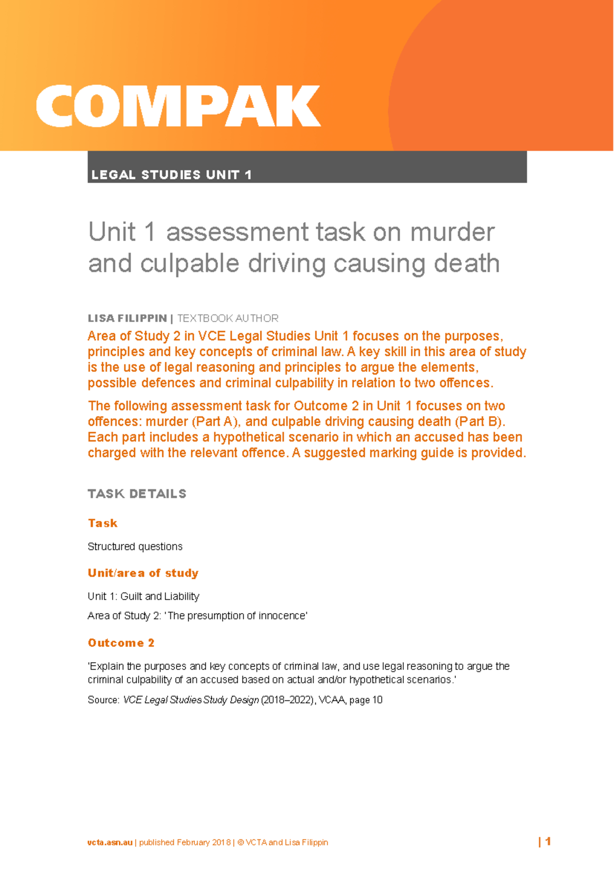 U1 Murder culpable driving WORD - LEGAL STUDIES UNIT 1 Unit 1 ...