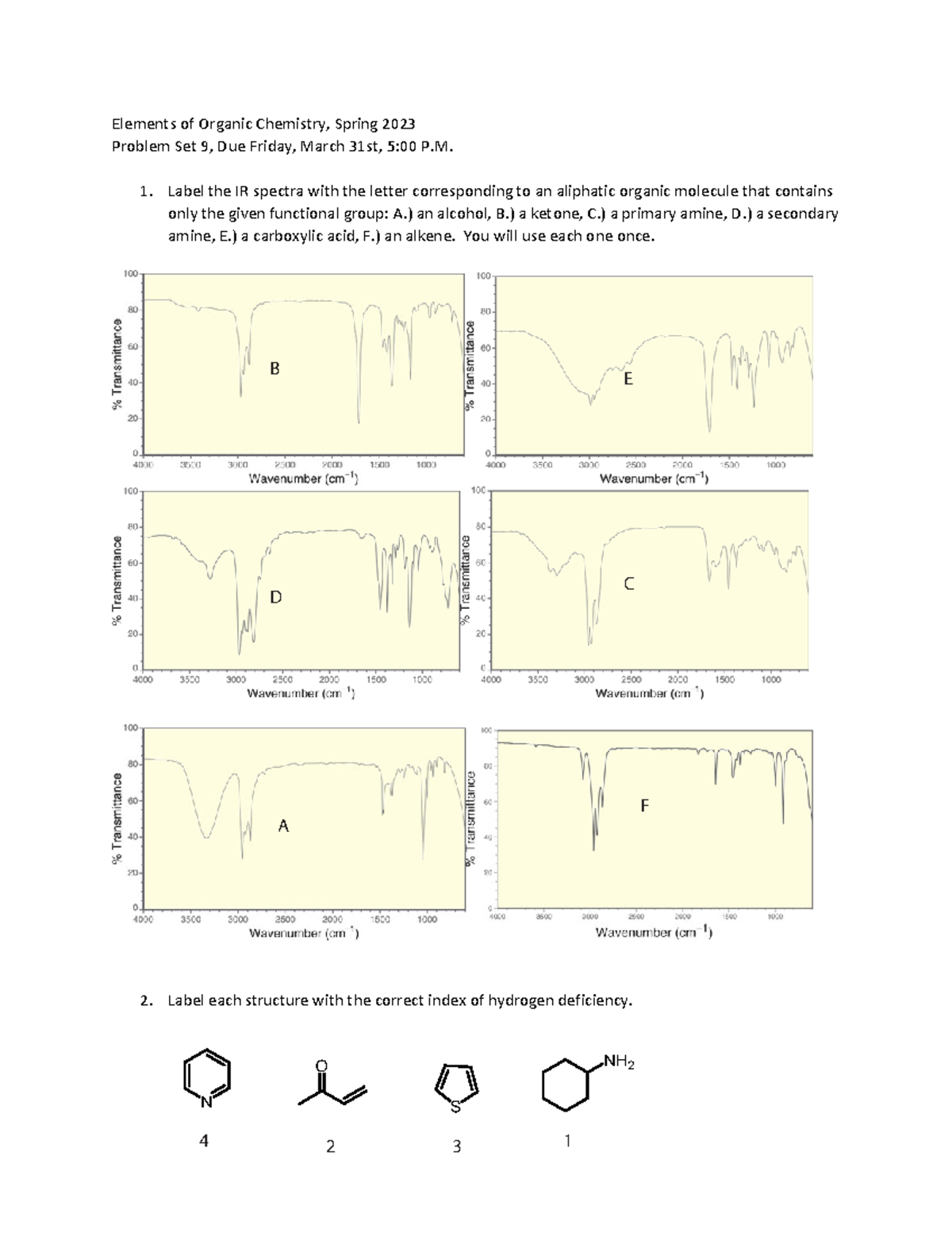 PS10 - Problem set 10 - Elements of Organic Chemistry, Spring 2023 ...