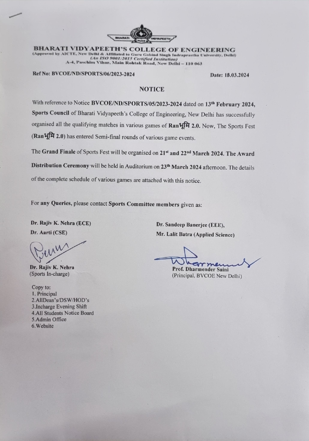 Sports Fest Grand Finale Notice - Ref No: BVCOE/ND/SPORTS/06/2023 ...