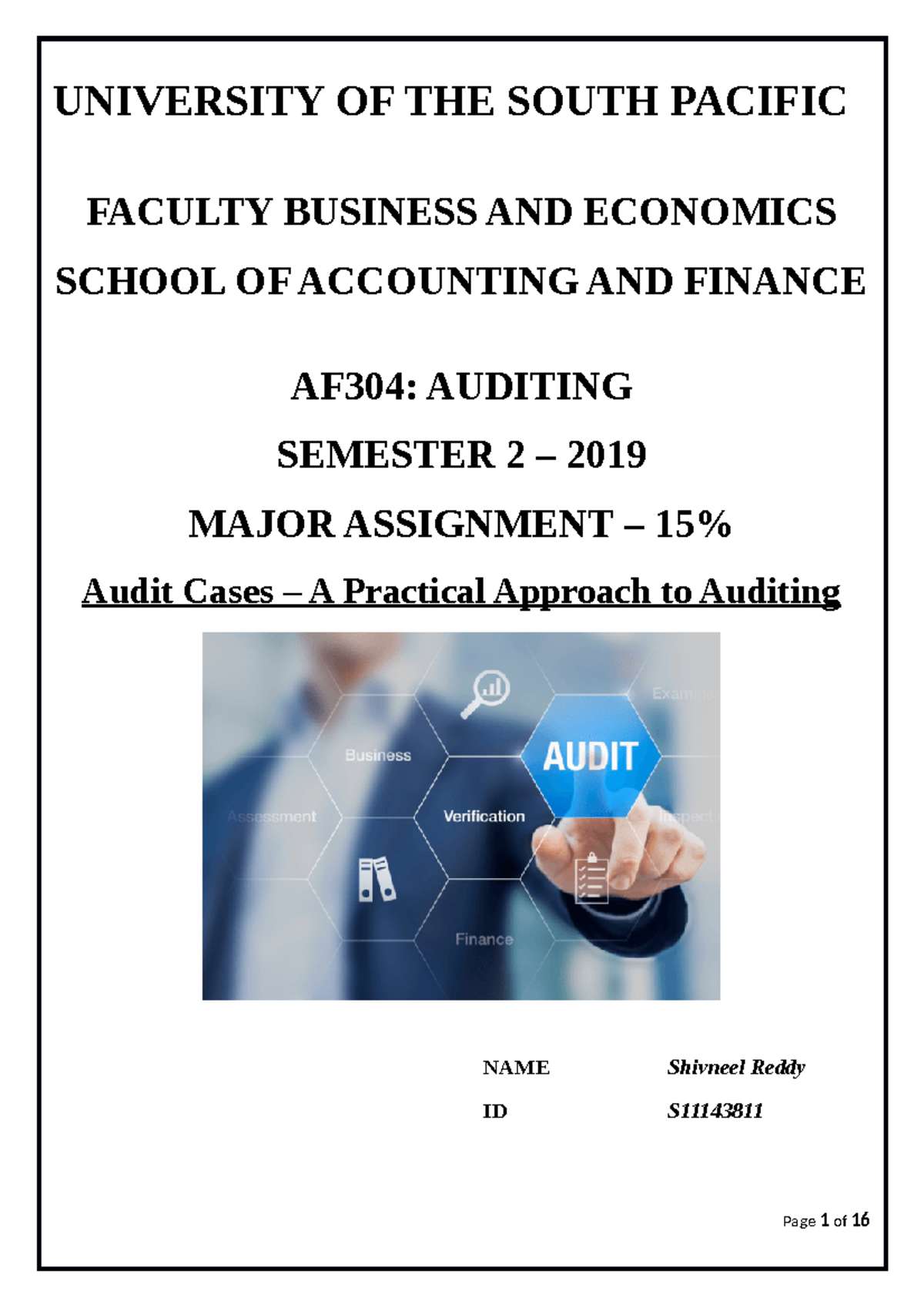 AF304 Assignment - UNIVERSITY OF THE SOUTH PACIFIC FACULTY BUSINESS AND ...