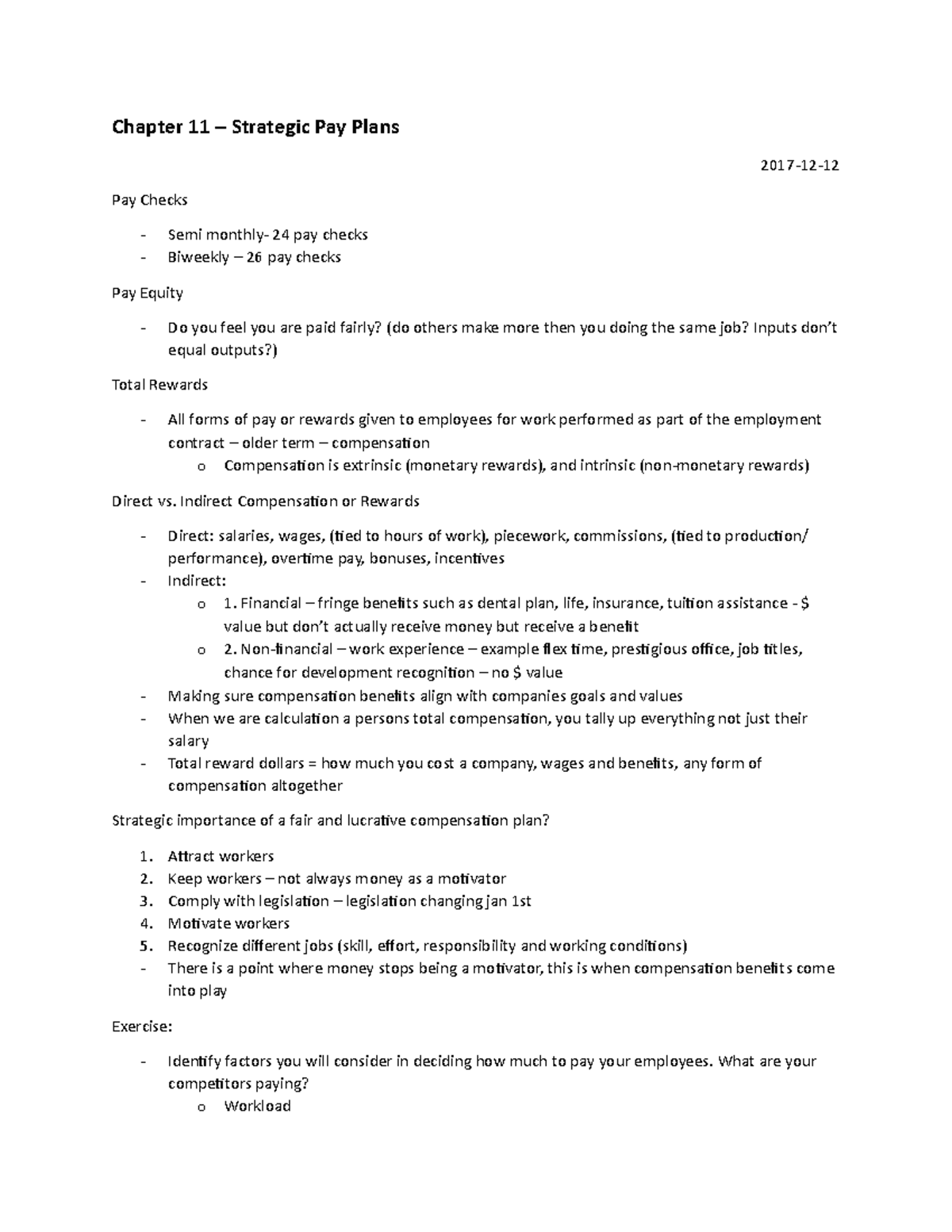 Chapter 11 and 12 - Chapter 11 – Strategic Pay Plans 2017-12-12 Pay ...