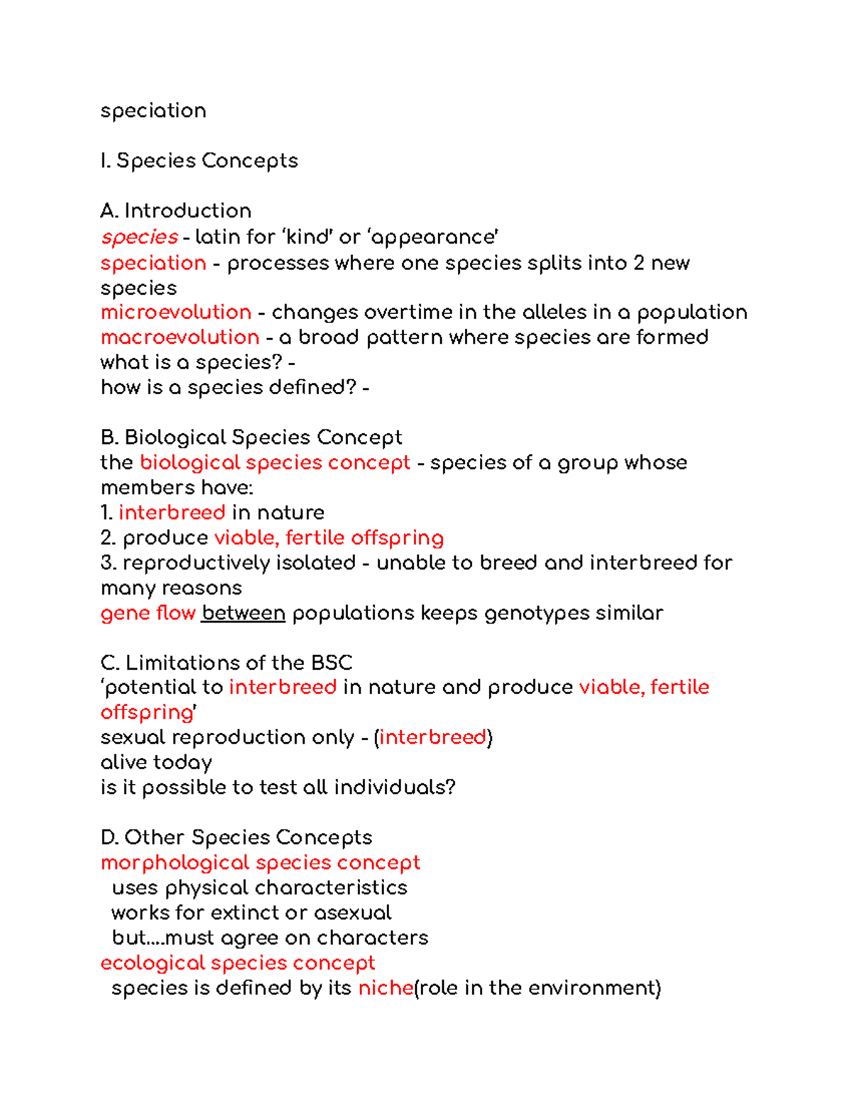 chapter 21 speciation - speciation I. Species Concepts A. Introduction species - latin for ‘kind ...