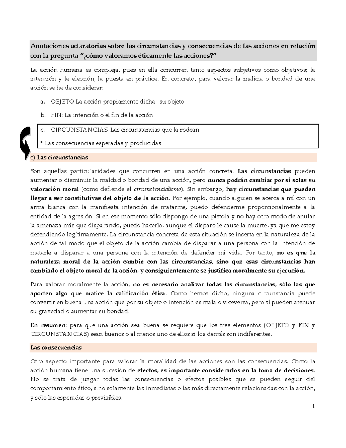 Sobre las circunstancias y las consecuencias y la afectividad en el ...