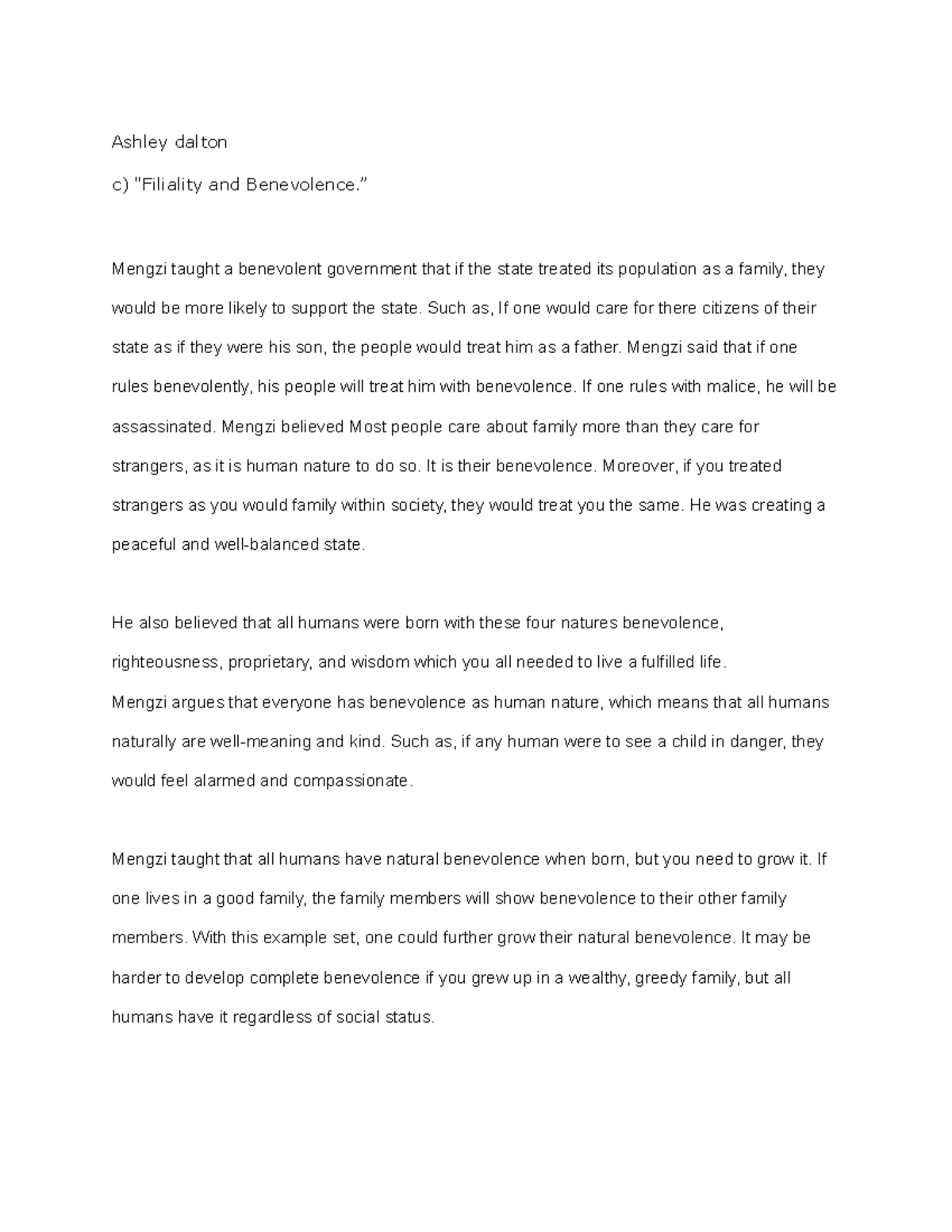 Mengzi - mini story - Ashley dalton c) "Filiality and Benevolence ...