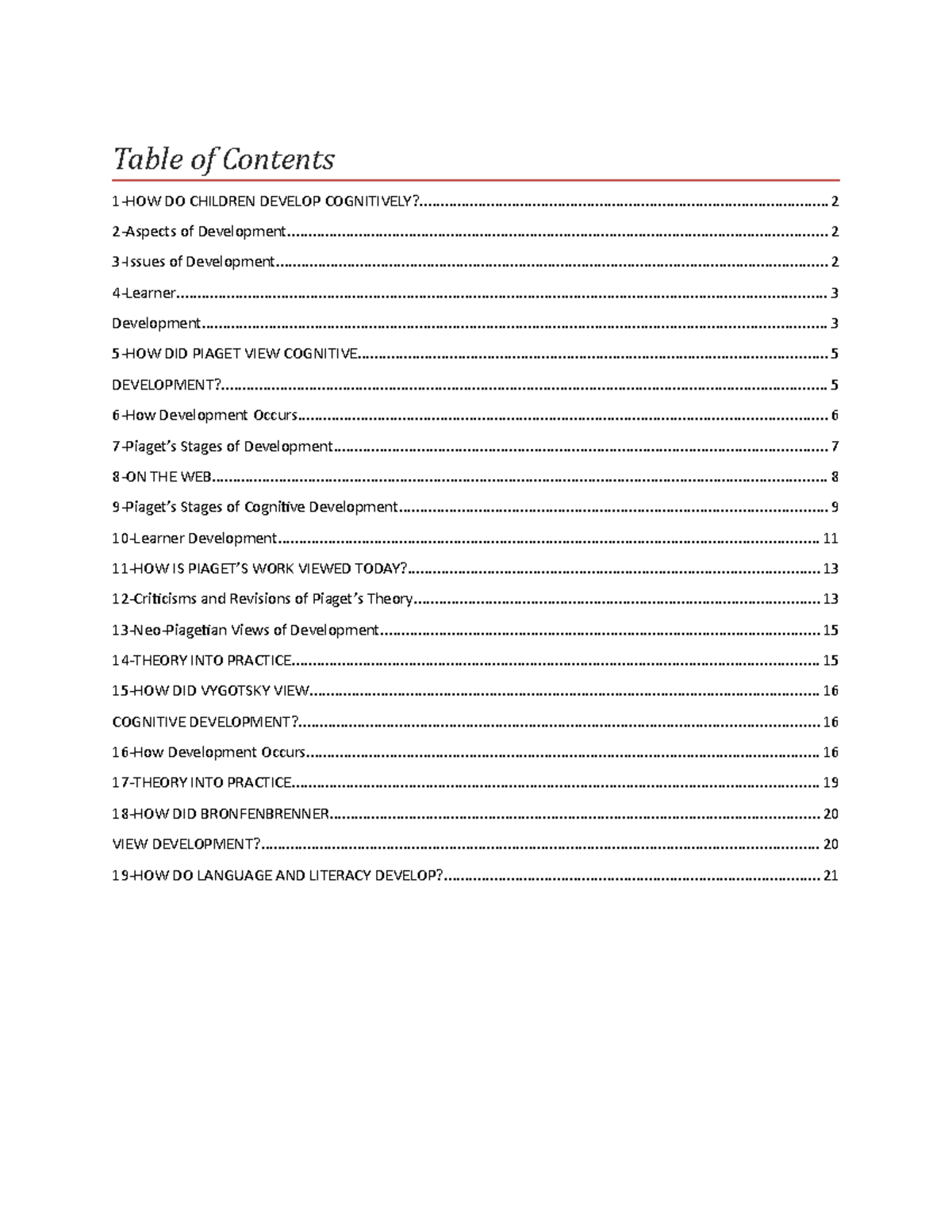 Sample file - Table of Contents 1-HOW DO CHILDREN DEVELOP - Studocu