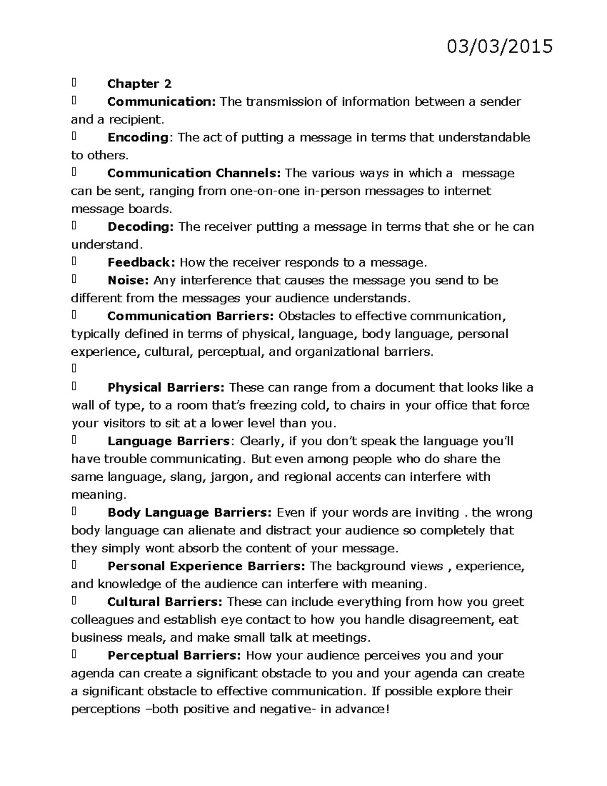 MGMT 1P93 Chapter 2 - Chapter 2 Communication: The transmission of ...