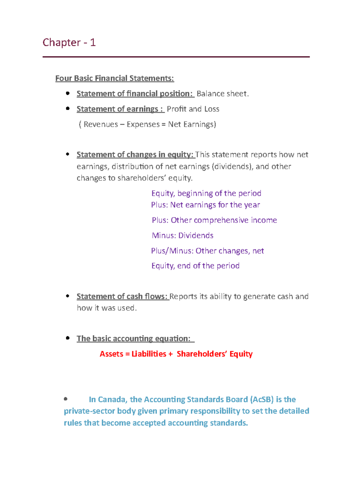 Chapter-1 - .... - Chapter - 1 Four Basic Financial Statements ...