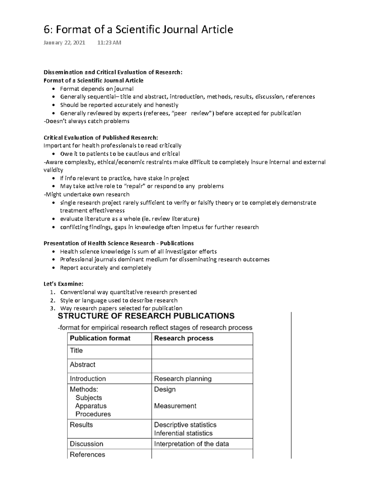 NUTR 305 Lecture 5,6,7- Format of a Scientific Journal Article - - Studocu