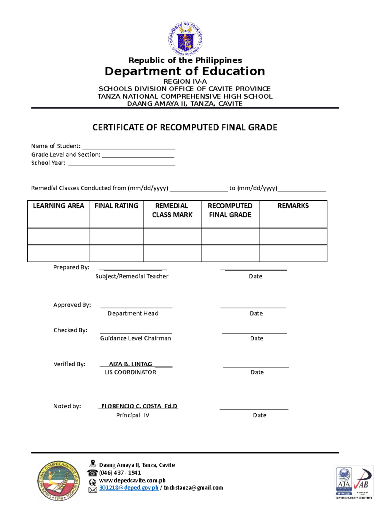Official- Remedial- Templatewea - Republic of the Philippines ...