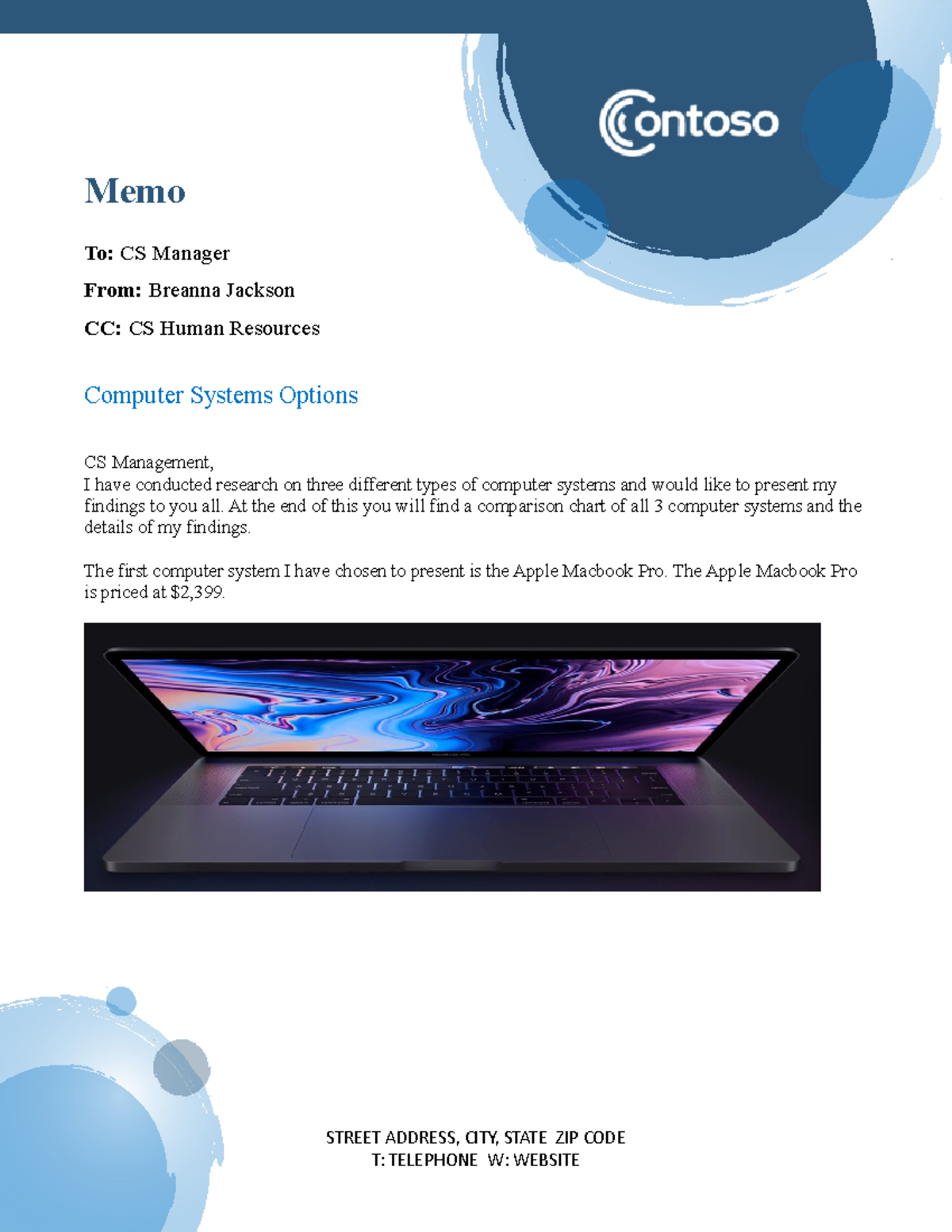 Laptop Computer Cost Comparison and Computer System Options Memo - Memo ...
