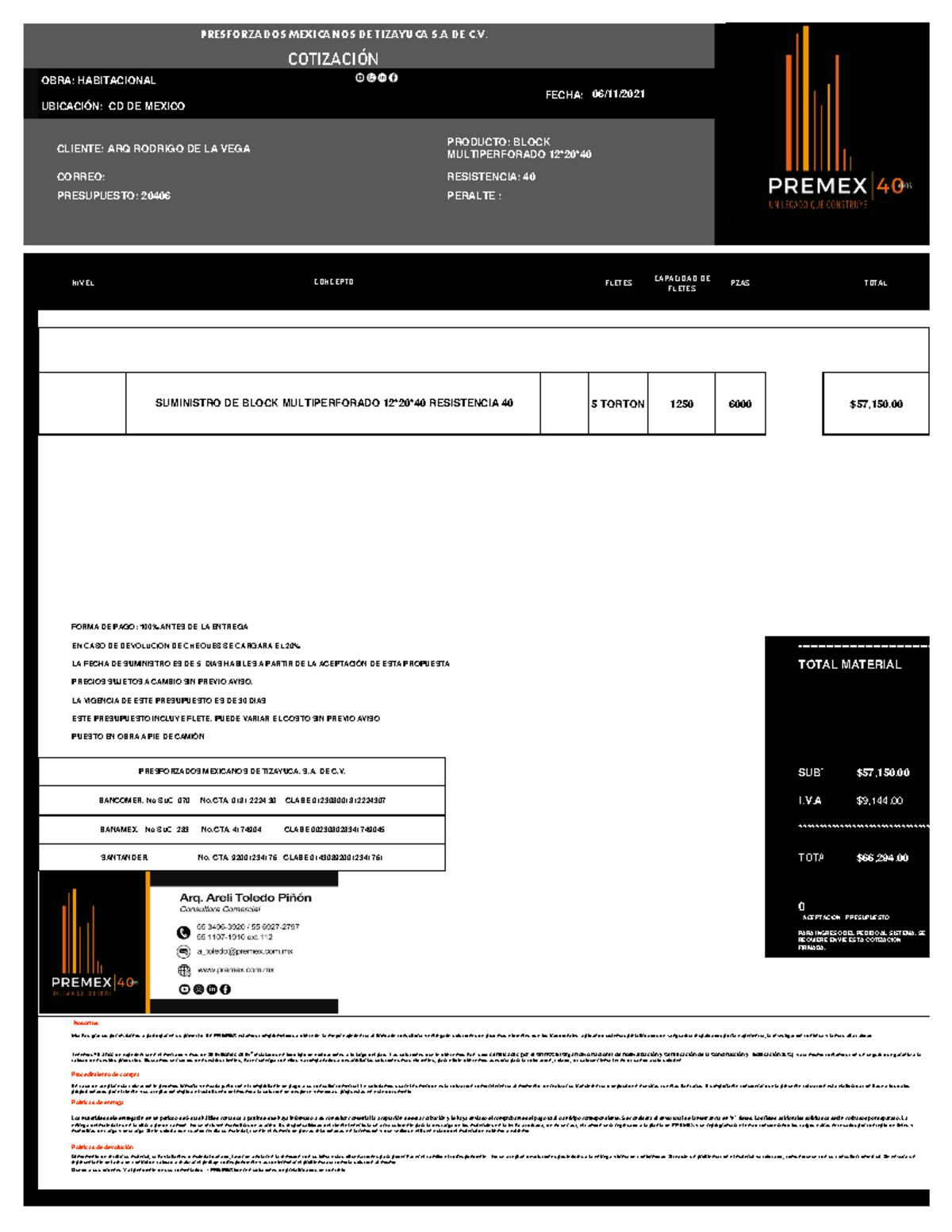 Cotizacion Block Multiperforado Premex NOV 06 21 - OBRA: HABITACIONAL ...