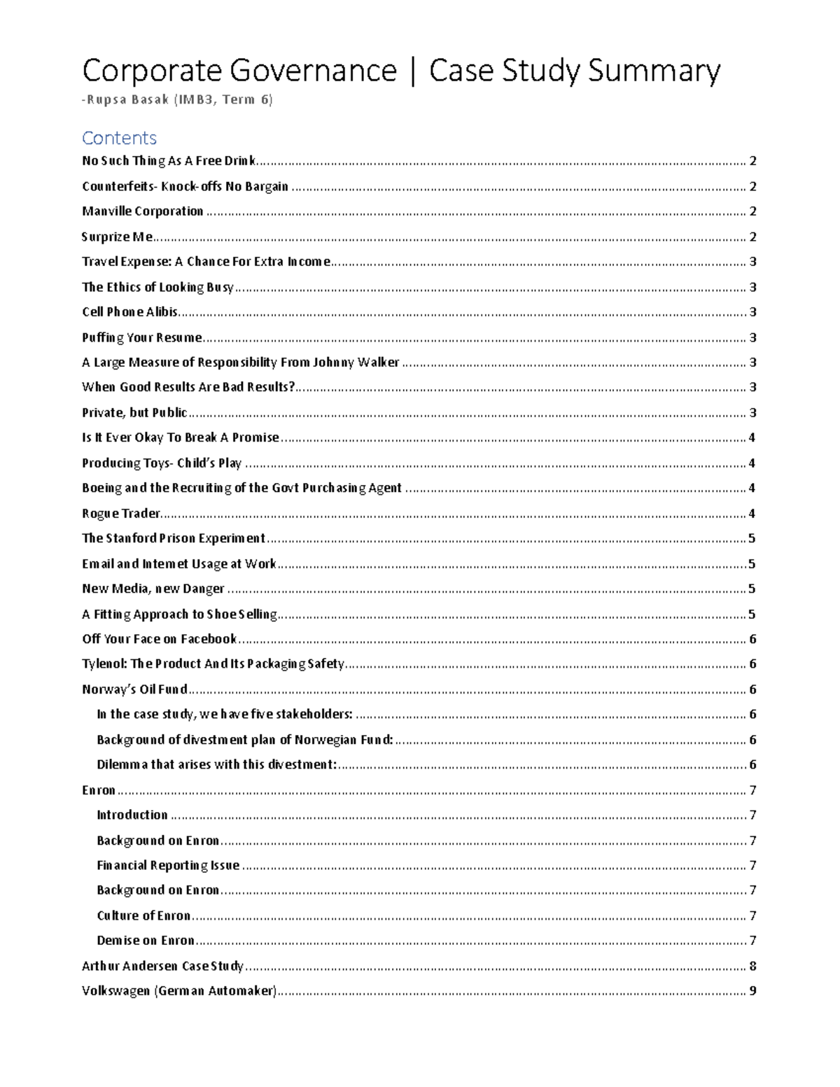 CG Case Study Summary - sfdaf - Corporate Governance | Case Study ...