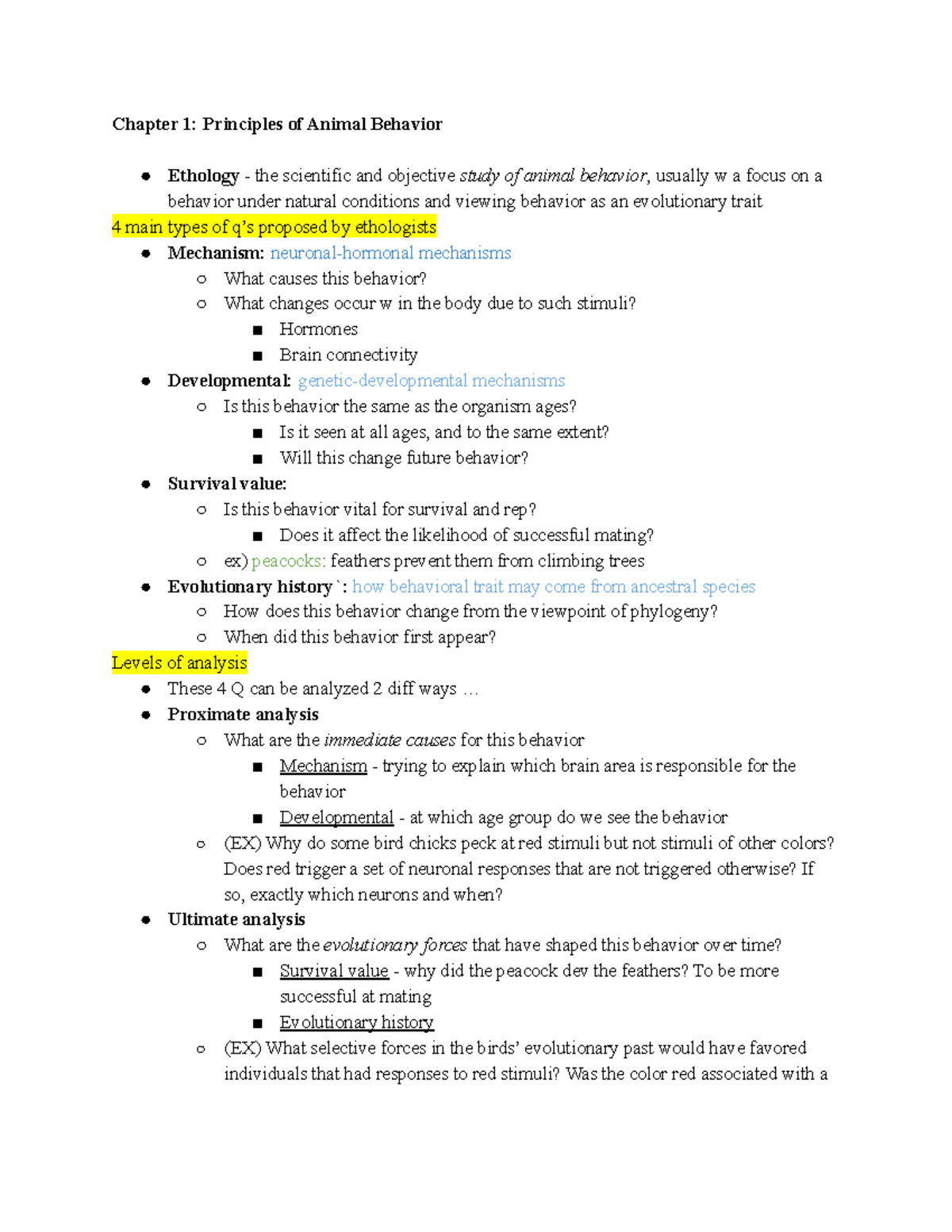 PSYC327 Chapter 1 - Chapter 1: Principles of Animal Behavior Ethology ...