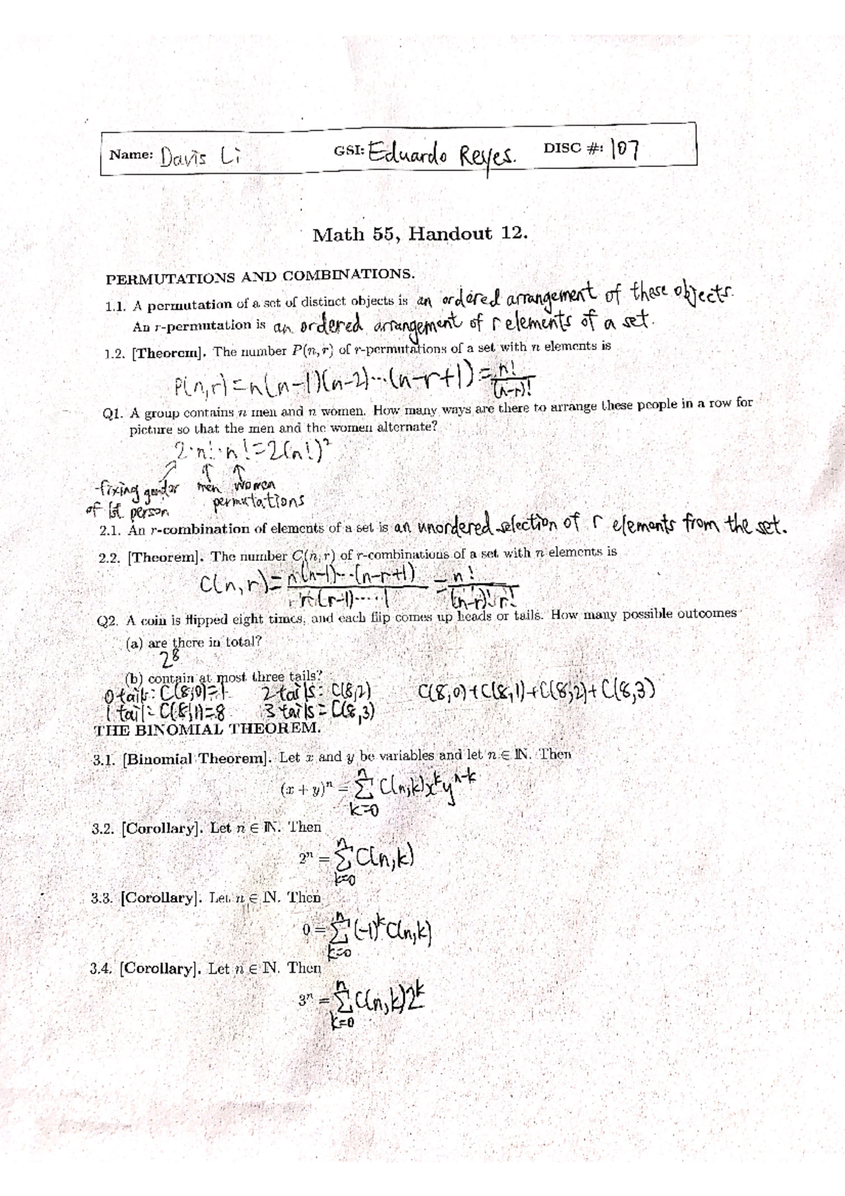 Math 55, Handout 12 - Lecture notes 12 - MATH 55 - Studocu