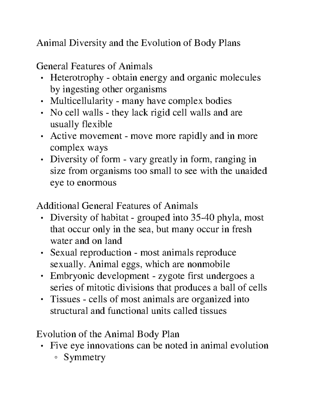 Bio 107 chapter 33 Animal Diversity and the Evolution of Body Plans ...