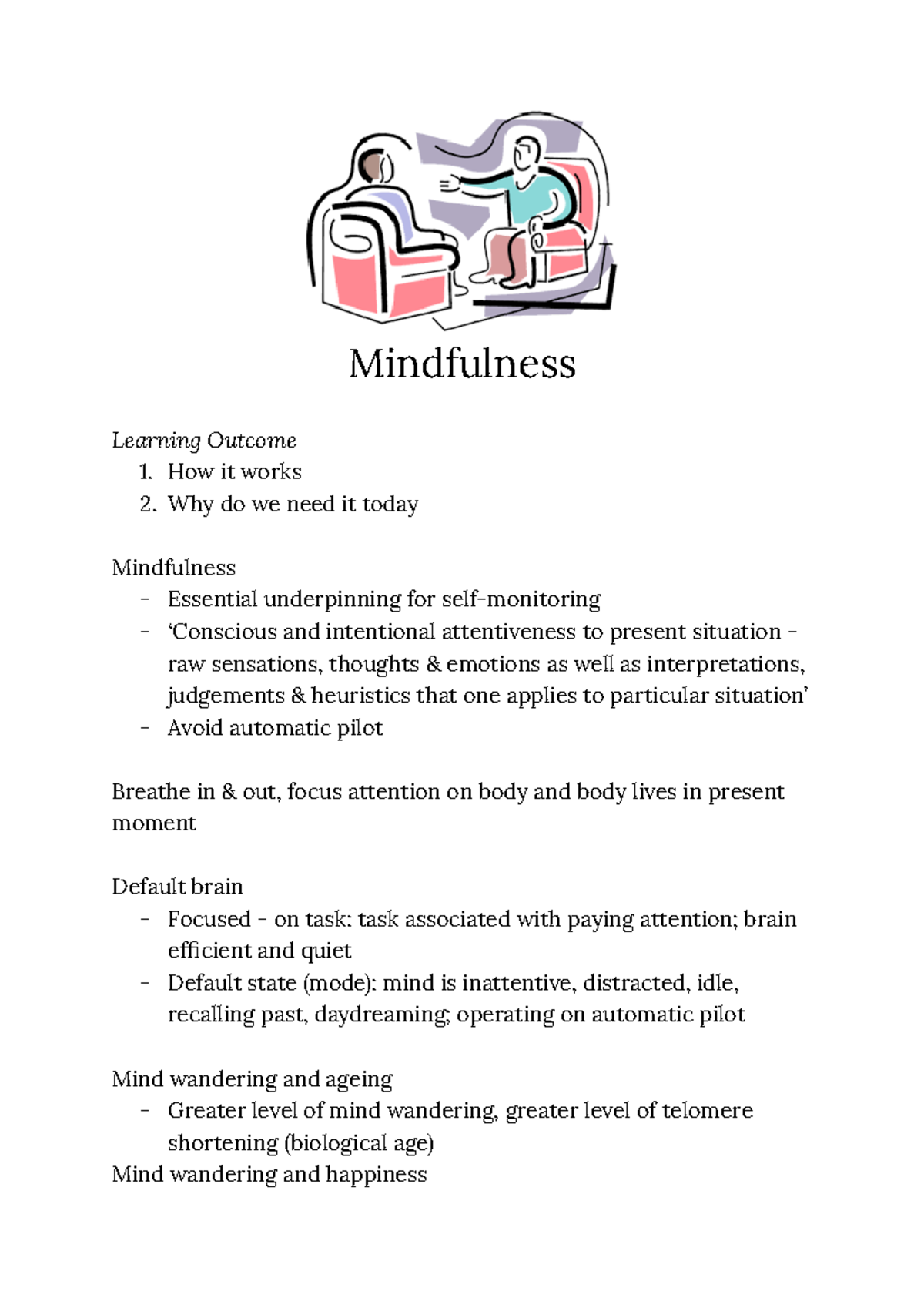 PSY3120 - Week 8 - Mindfulness - Mindfulness Learning Outcome 1. How it ...