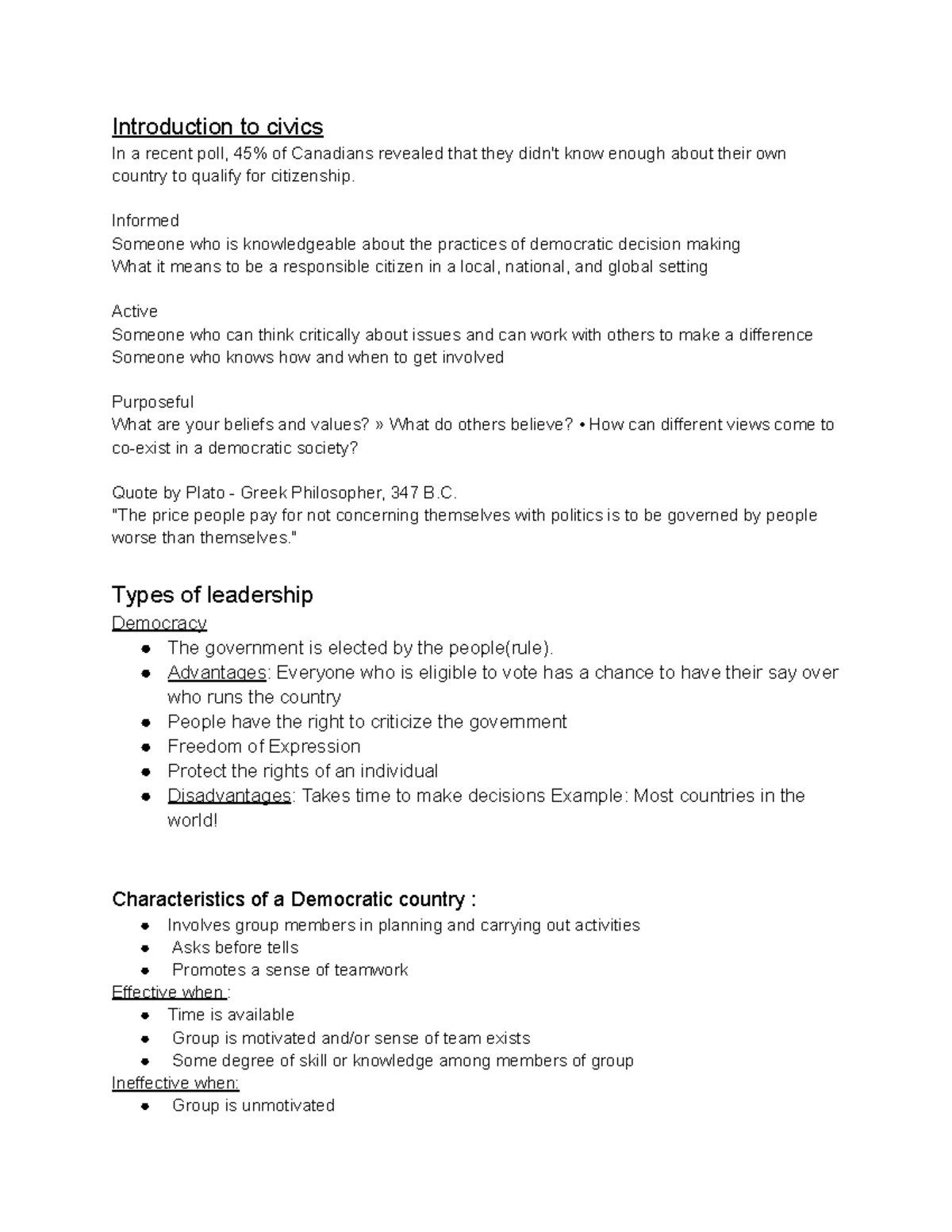 Civics Notes - Introduction to civics In a recent poll, 45% of ...