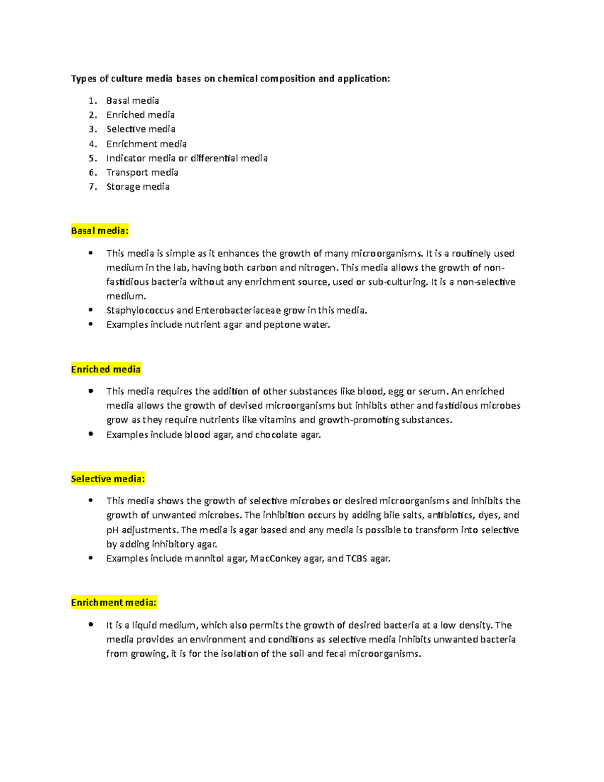 Media - Types of culture media bases on chemical composition and ...
