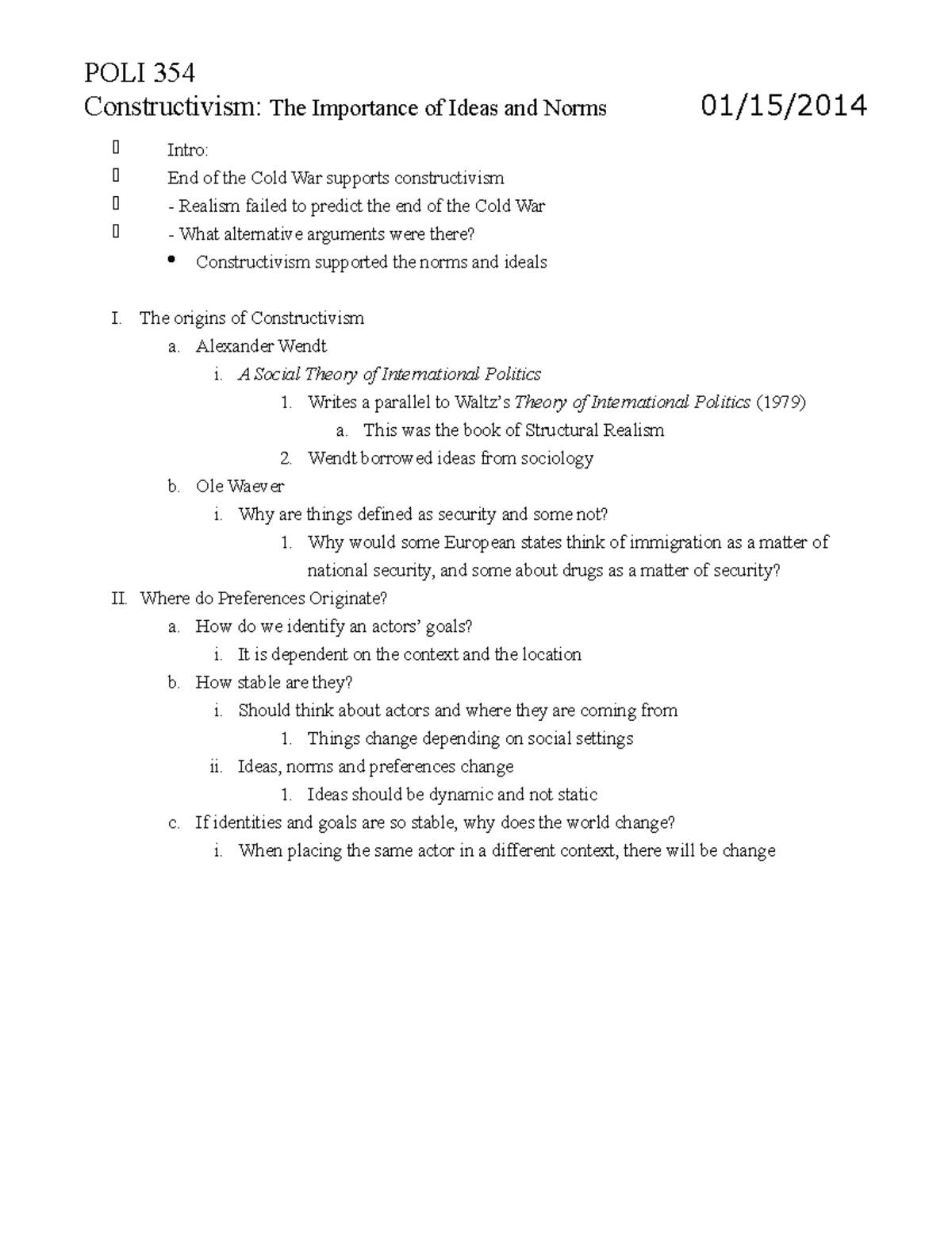 6 Constructivism IPE - Lecture notes 6 - POLI 354 Constructivism: The ...
