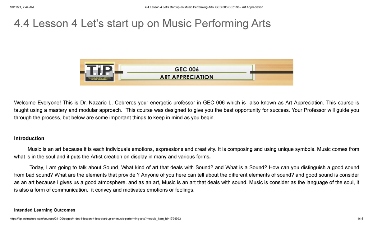4.4 Lesson 4 Let's start up on Music Performing Arts GEC 006-CE31S8 ...