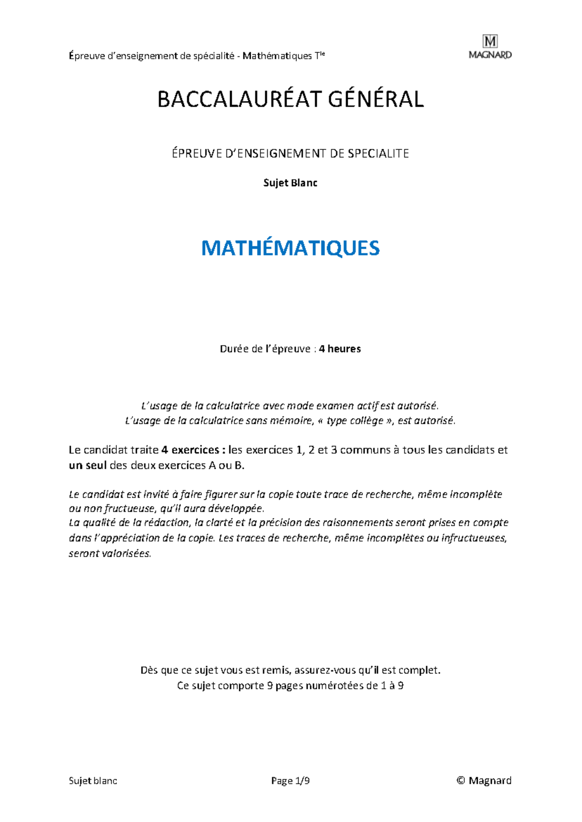 PDF.js viewer - BACCALAURÉAT GÉNÉRAL ÉPREUVE D’ENSEIGNEMENT DE ...