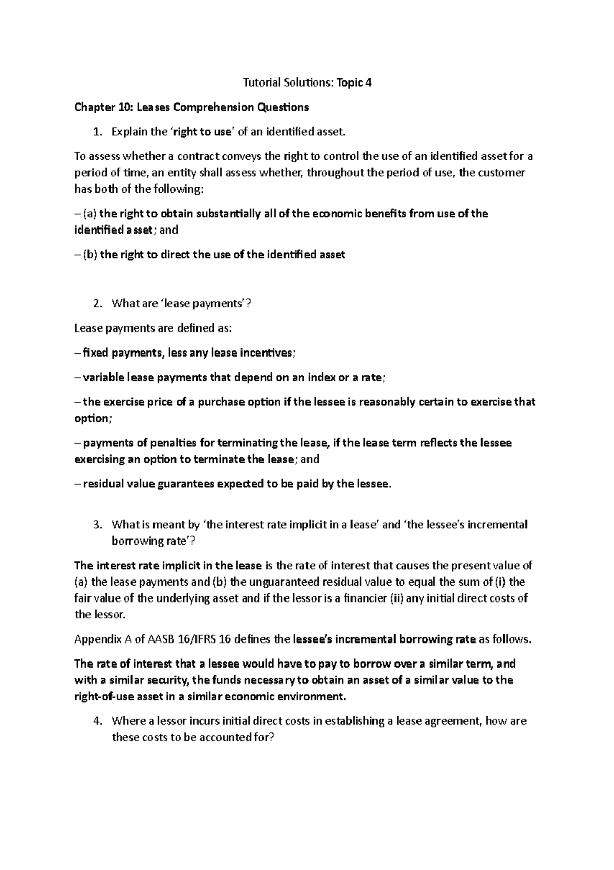 W4-Topic 4 - Tutorial anwer - Tutorial Solutions: Topic 4 Chapter 10 ...