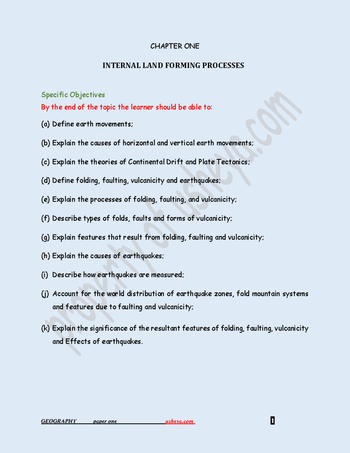 Geography f2 notes-1 - CHAPTER ONE INTERNAL LAND FORMING PROCESSES ...