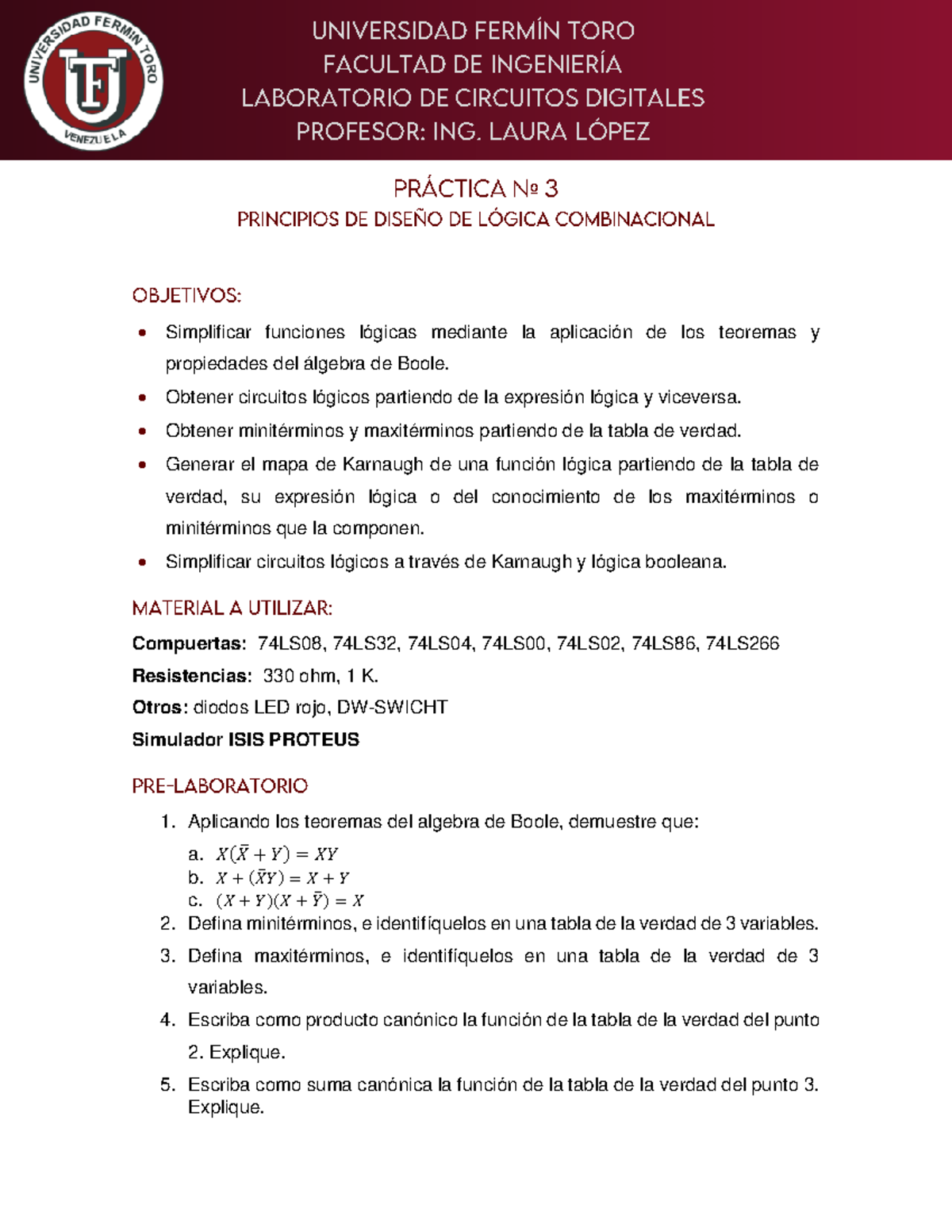 Pr Ã¡ctica 3 - º Simplificar funciones lógicas mediante la aplicación de los teoremas y ...