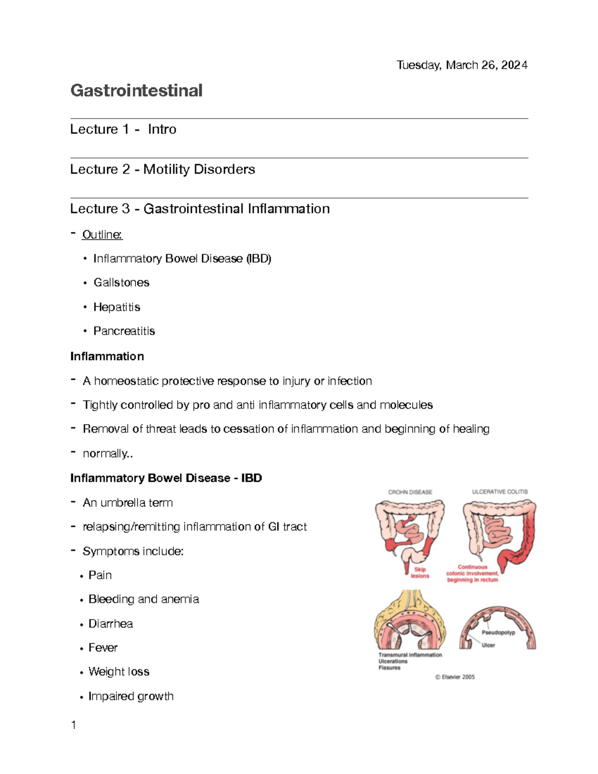 PHGY350 Gastrointestinal - Gastrointestinal Lecture 1 - Intro Lecture 2 ...