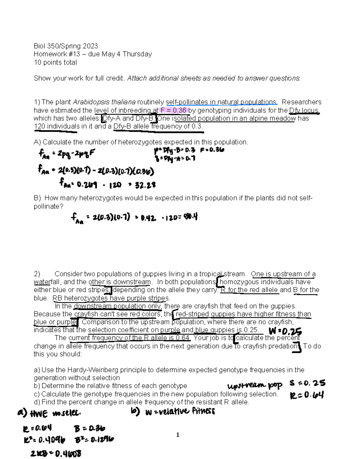 Genetics Homework 14 - Class taken by Dr. Holder and Dr. Choi ...
