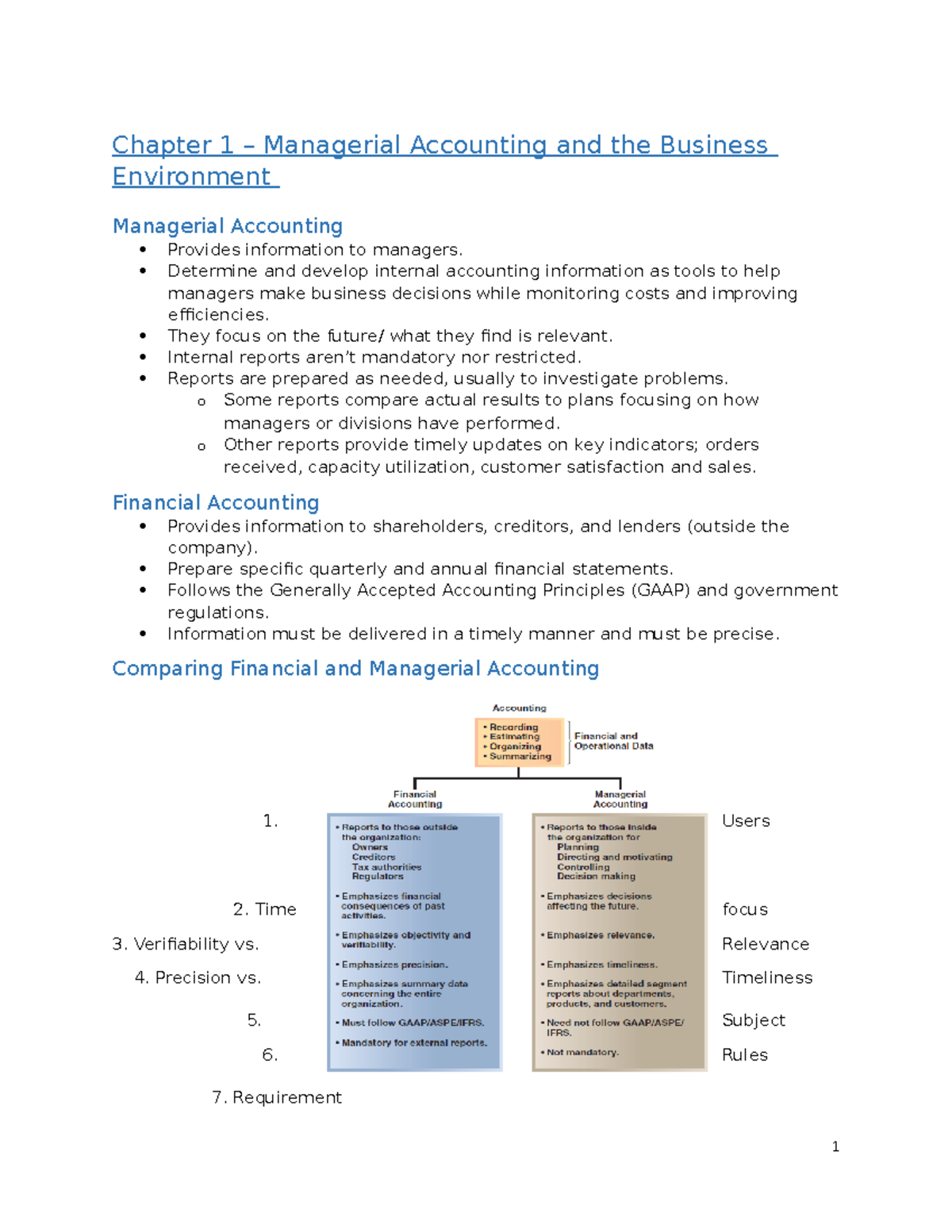 Managerial Accounting notes - Chapter 1 – Managerial Accounting and the ...