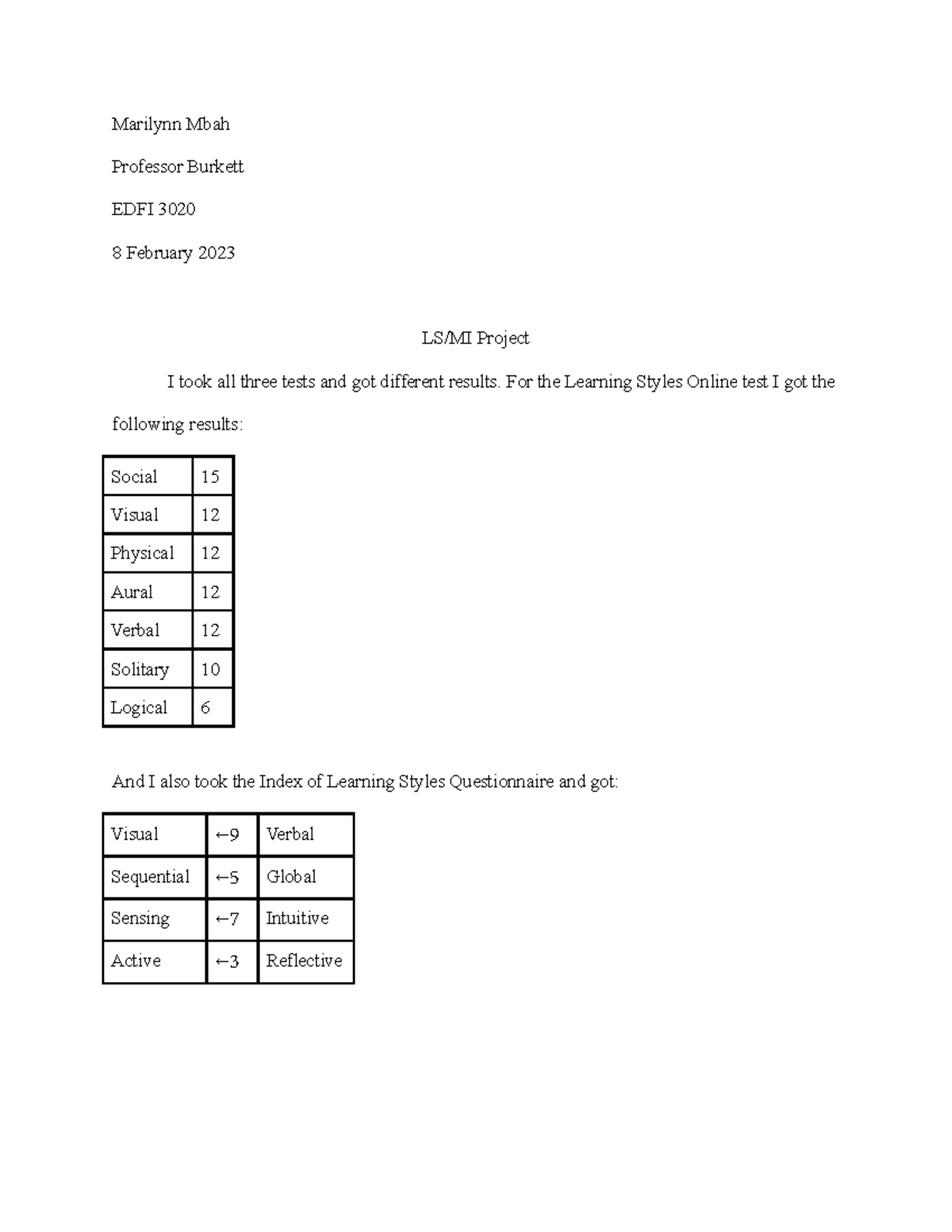 LS MI notes from class - Marilynn Mbah Professor Burkett EDFI 3020 8 ...