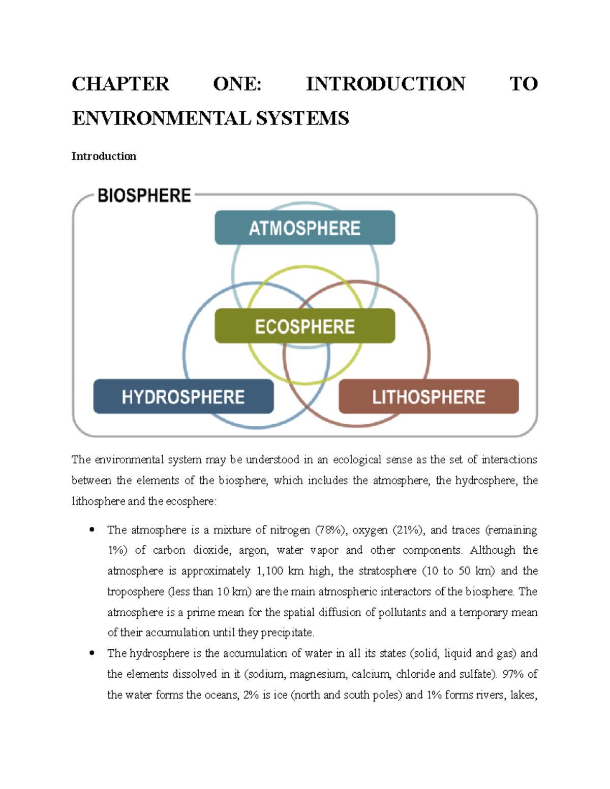 Intro. TO ENV. Systems - Its resourceful - CHAPTER ONE: INTRODUCTION TO ...