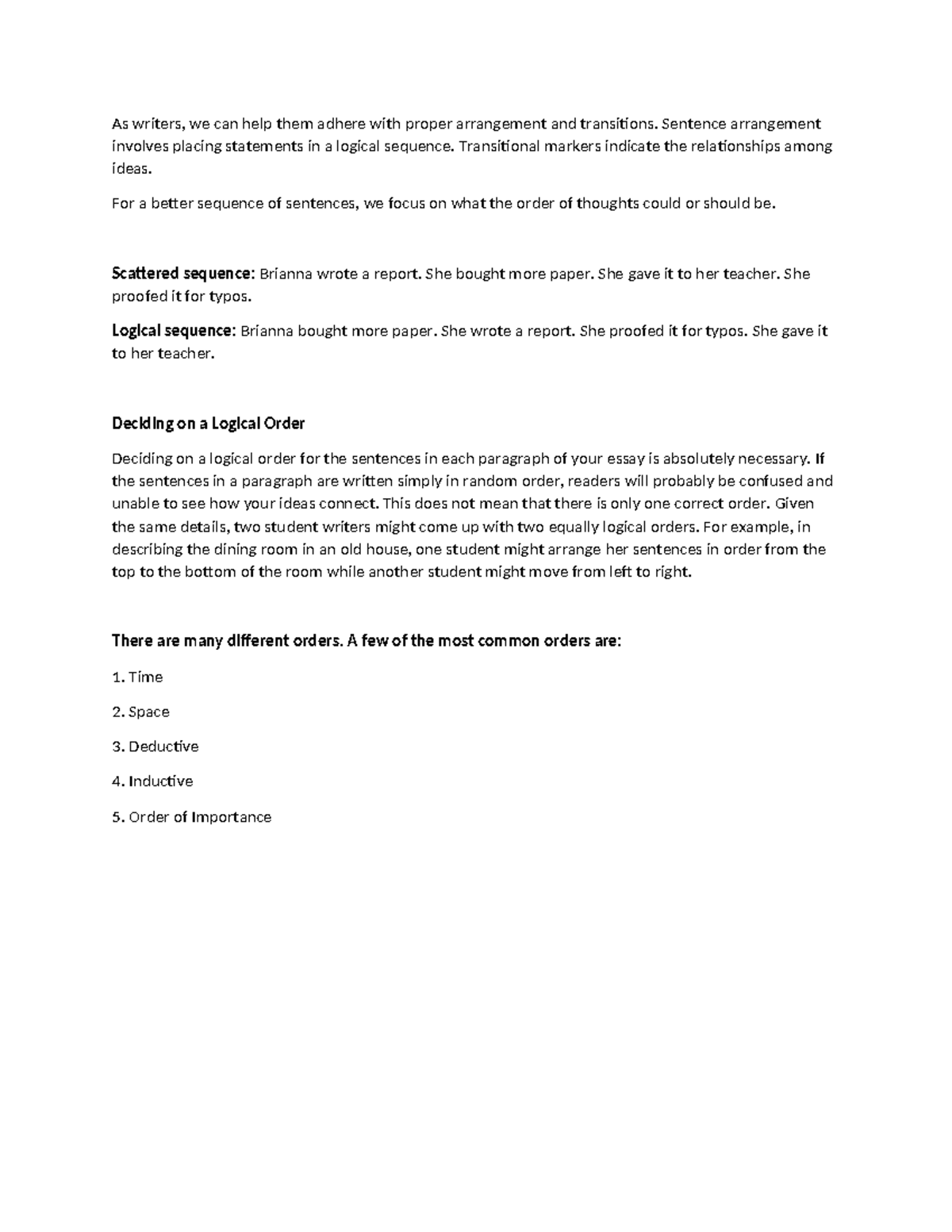 Logical-order - English - As writers, we can help them adhere with ...