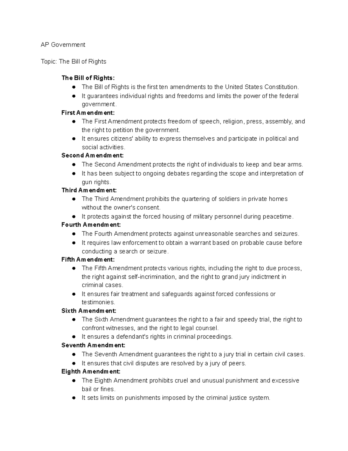 AP Government - The Bill of Rights - AP Government Topic: The Bill of ...