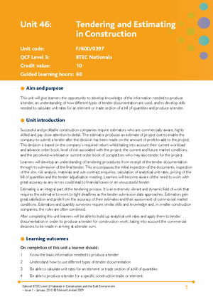 Unit 3 Activity 1 Ebook Notes - ####### Tendering and Estimating ...