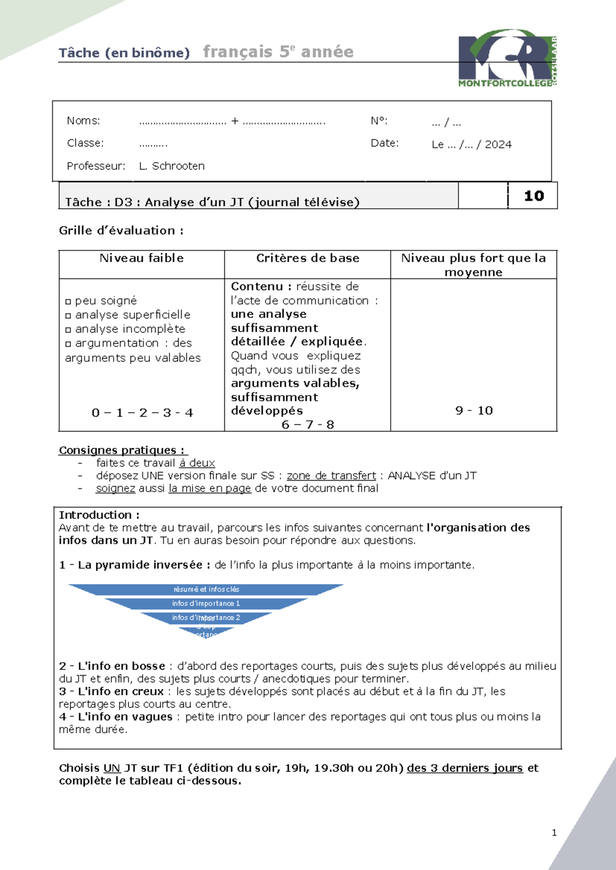 2324 D3 Tâche Analyse d'un JT - Tâche (en binôme) français 5 e année ...