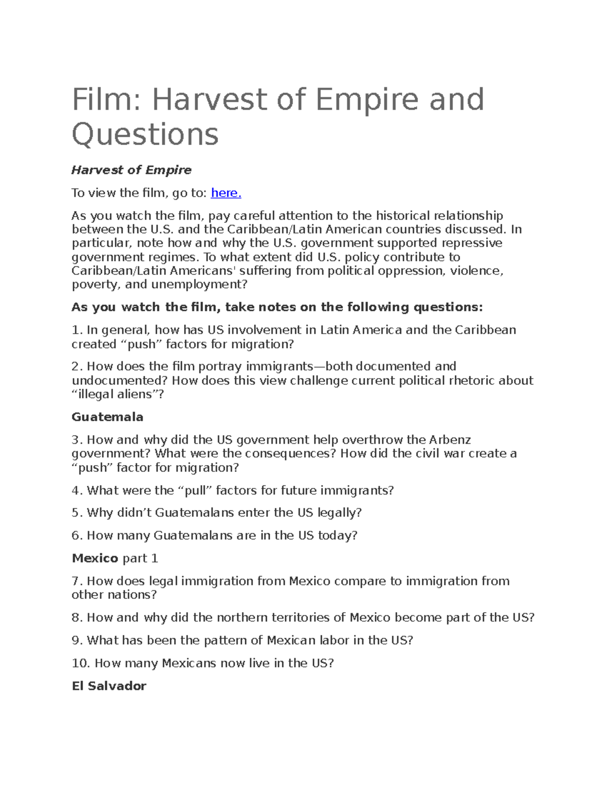 Film, Harvest of Empire - As you watch the film, pay careful attention ...